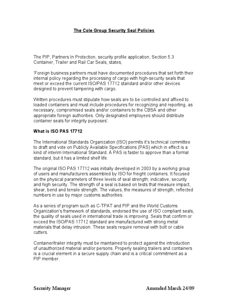 The Cole Group Security Seal Policies: Comprehensive Guidelines for ...