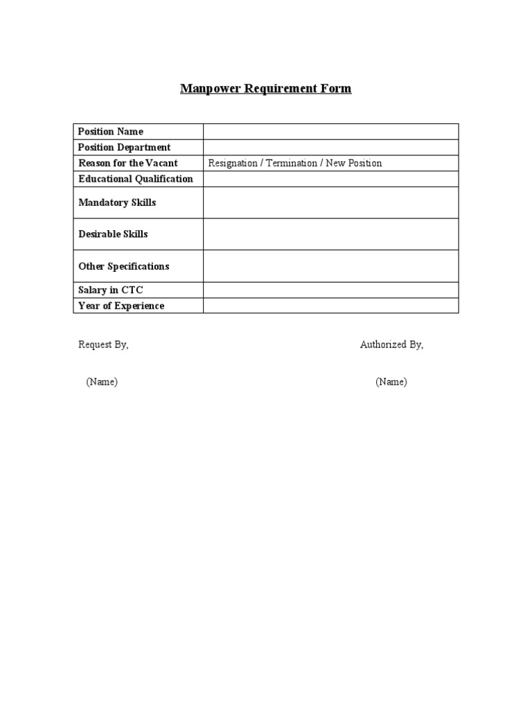 Manpower Requirement Form Template | PDF