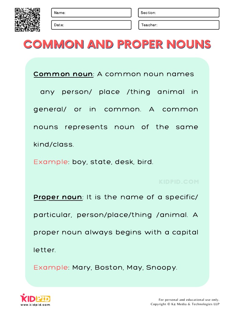 Common Noun Worksheets For Grade 2 Pdf