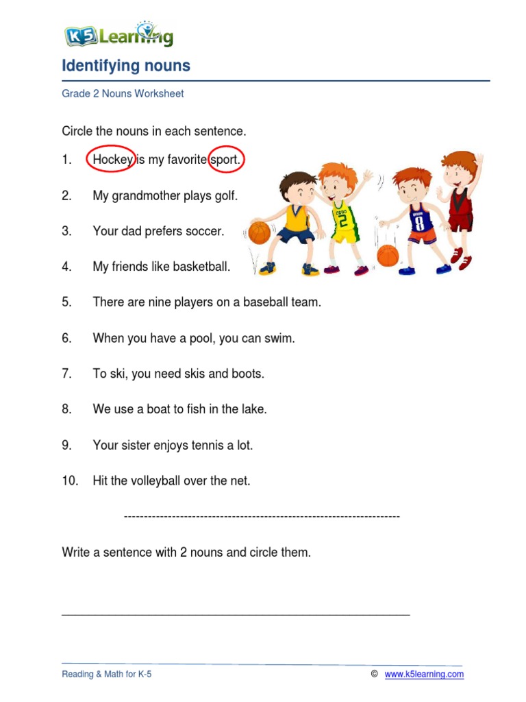 Grade 2 Grammar Worksheet Identify Nouns Sentences 0 | PDF
