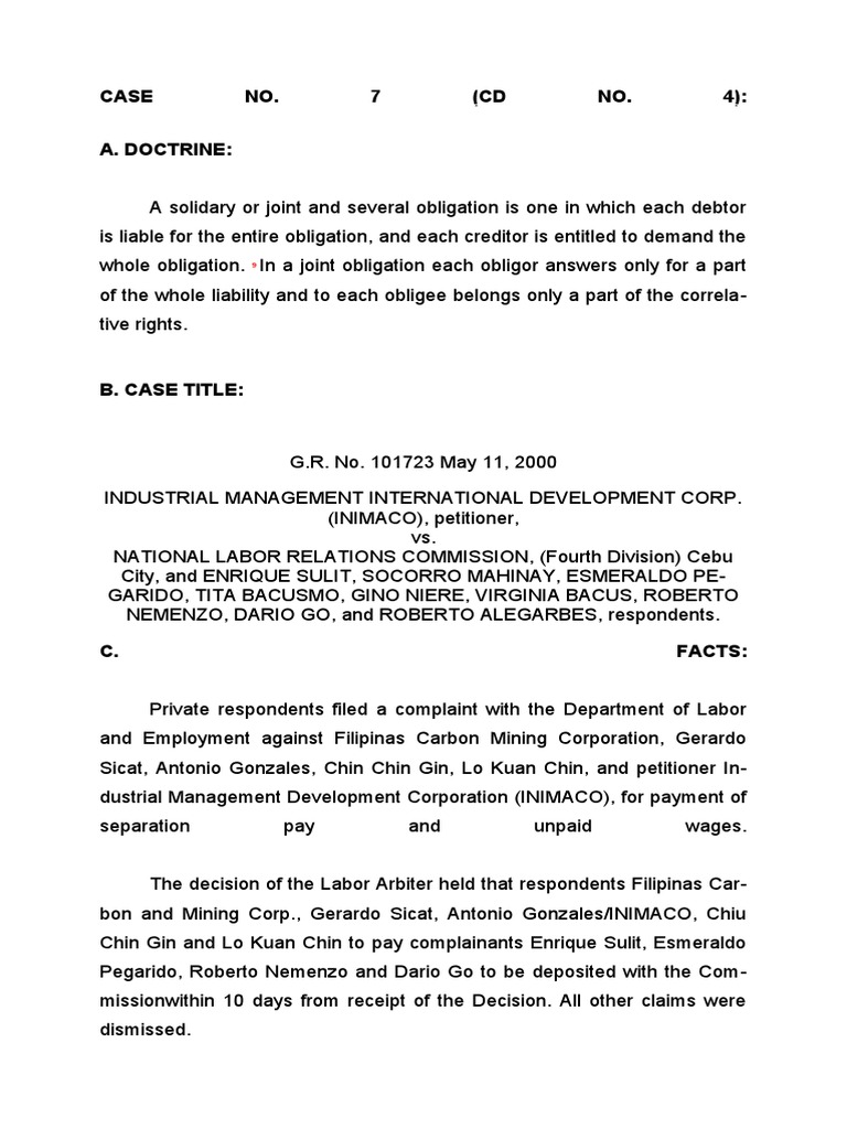 Inimaco vs. NLRC (Case #7 - CD No. 4) | PDF | Initial Public Offering | Judgment (Law)