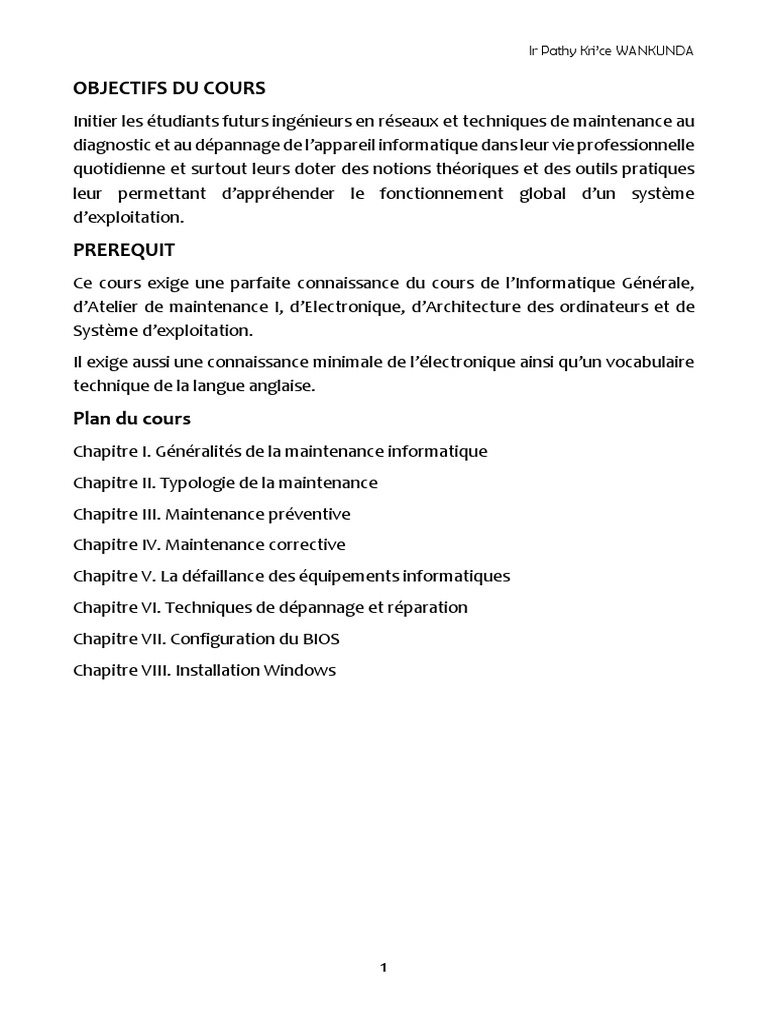 Cours D'atélier Maintenance | PDF