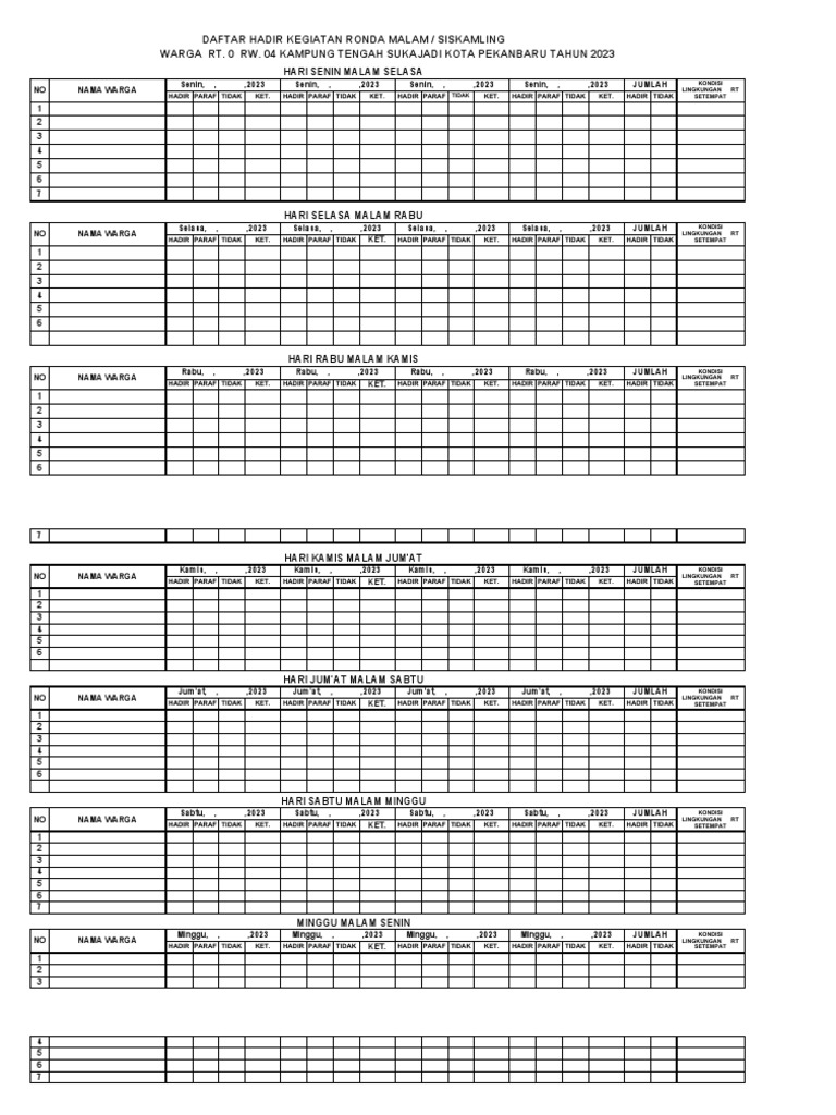 Daftar Hadir Absensi Ronda Bulanan | PDF