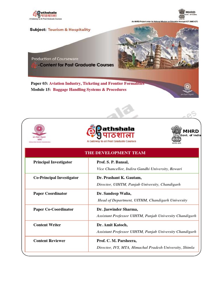 Aviation Industry, Ticketing and Frontier Formalities: Baggage Handling ...