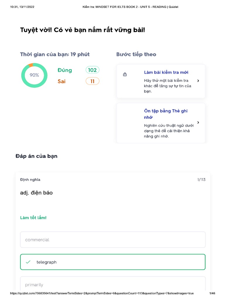 Kiểm tra - MINDSET FOR IELTS BOOK 2 - UNIT 5 - READING - Quizlet | PDF