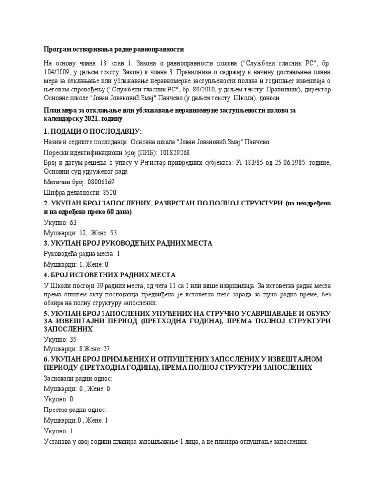 Program Rodne Ravnopravnosti | PDF