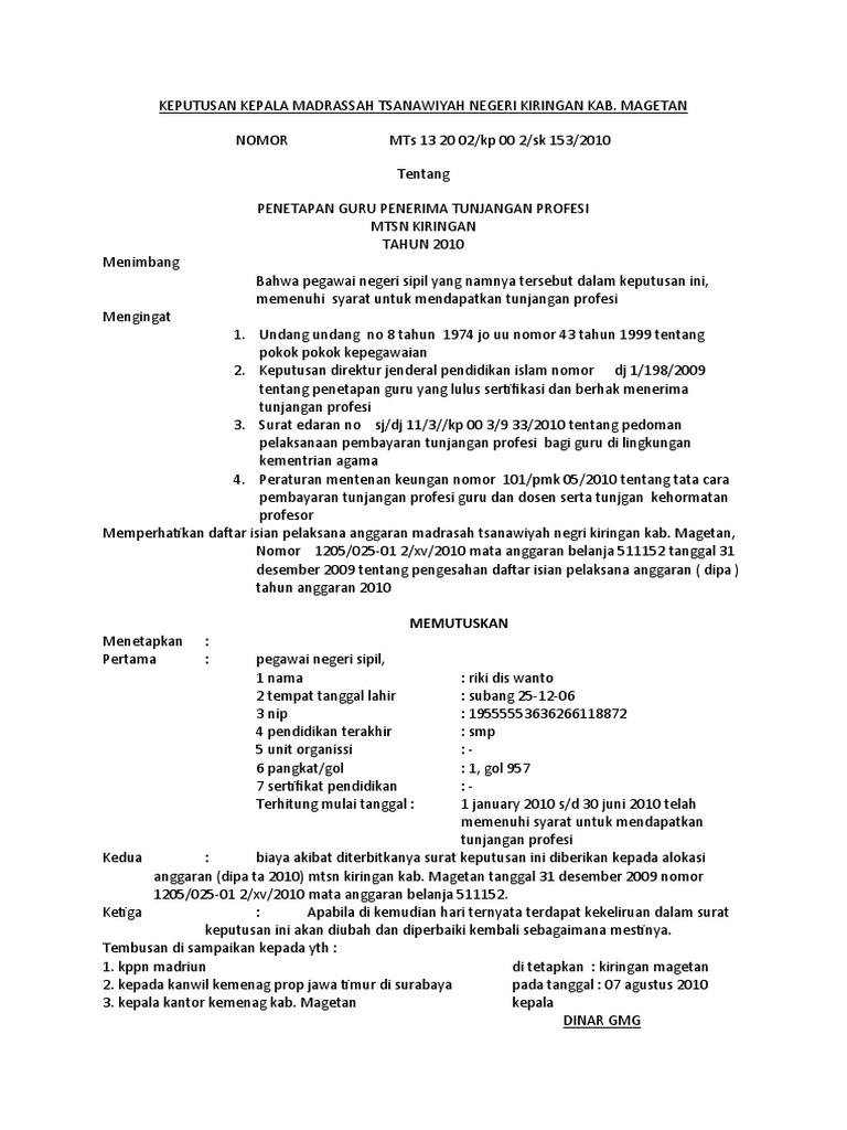 Dinar Surat Pemecatan | PDF