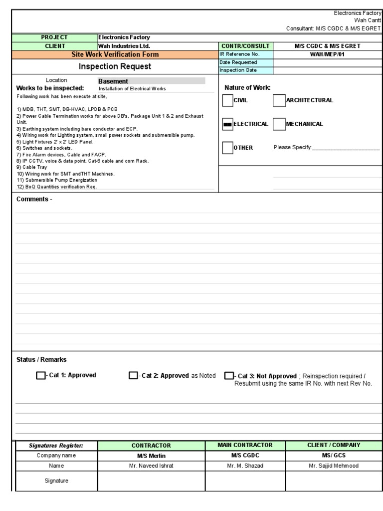 IR - Elect. Works Wah Cantt | PDF | Electrical Wiring | Electromagnetism
