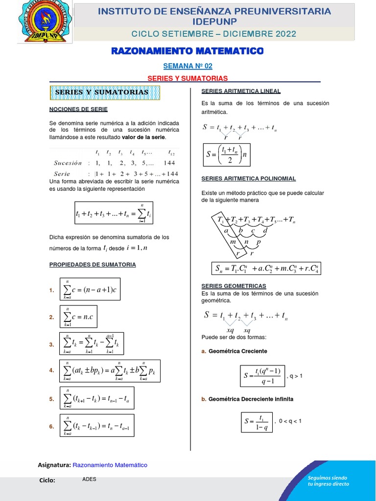 SERIES Y SUMATORIAS | PDF | Matemáticas | Aritmética