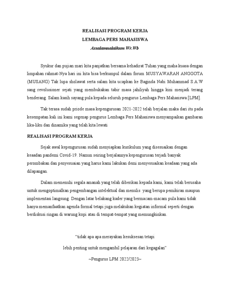 Realisasi Program Kerja LPM | PDF