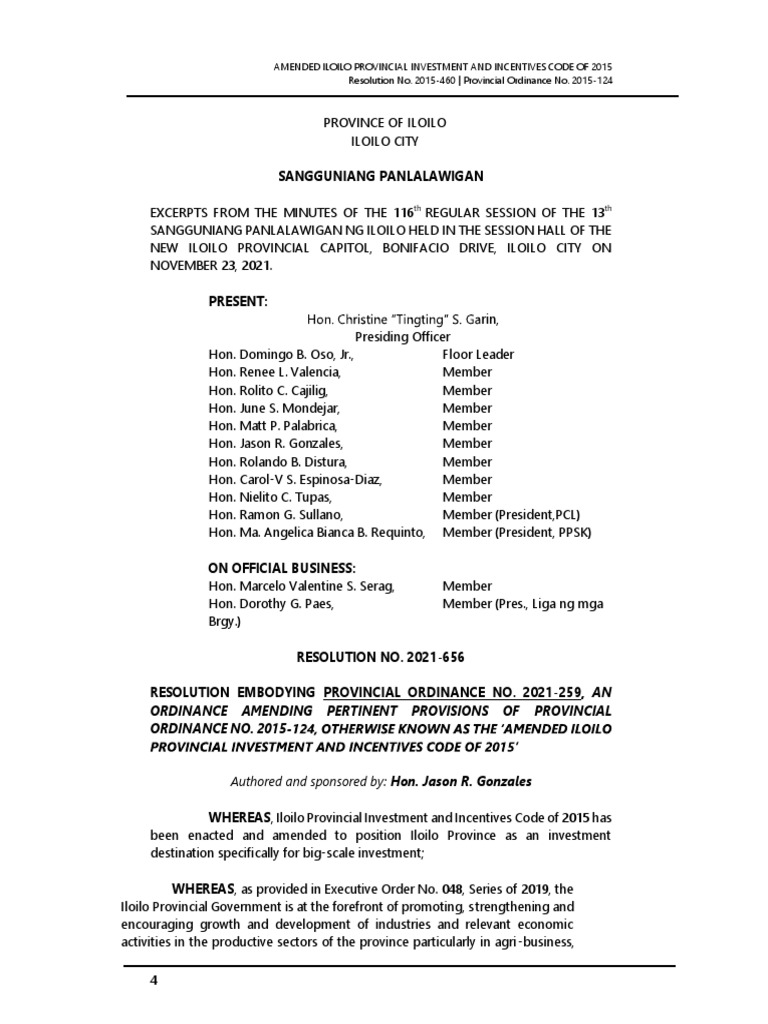 Iloilo Provincial Investment and Incentives Code 2021 PDF | PDF