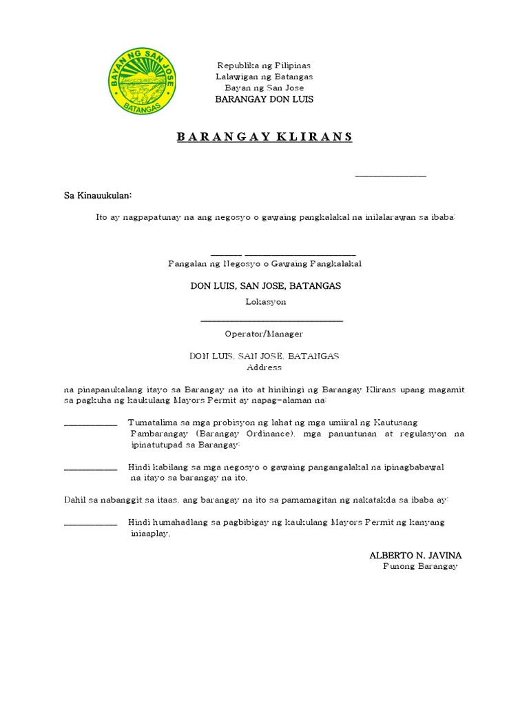 Barangay Permit | PDF