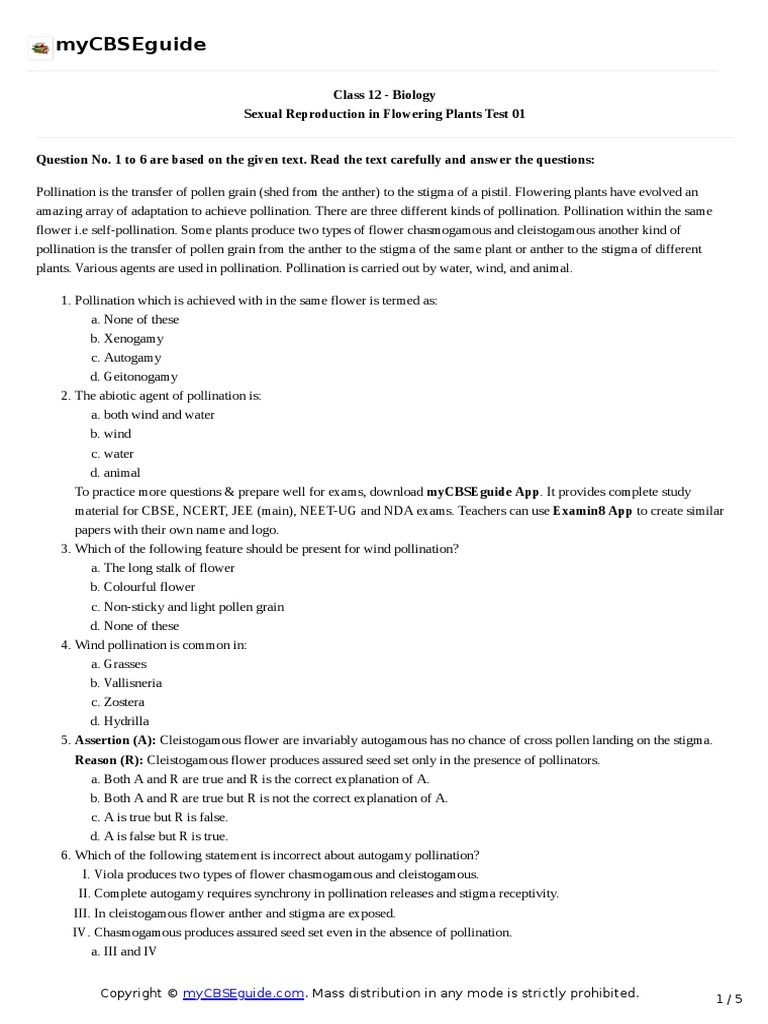 12 Biology Sexualreproductioninfloweringplant tp01 | Download Free PDF | Flowers | Pollination