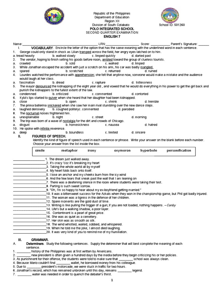 2nd Periodical Test in English 7 | PDF