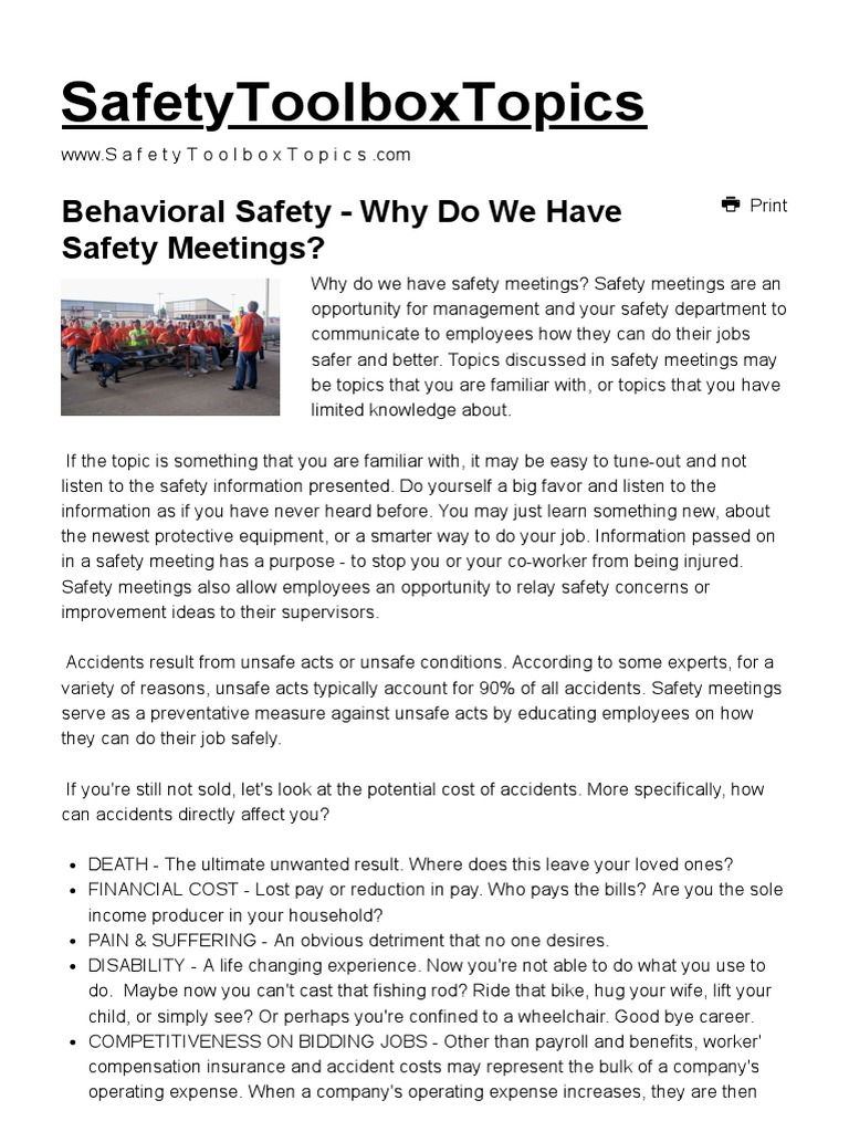 Behavioral Safety - Why Do We Have Safety Meetings - Safety Toolbox ...