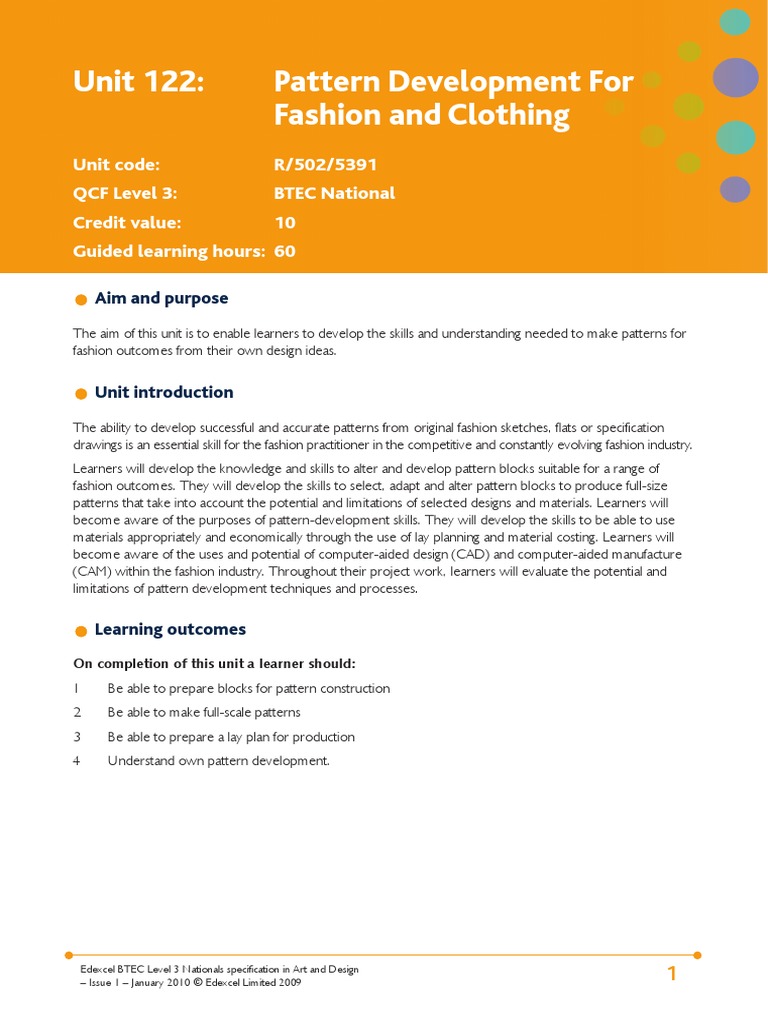 Unit 122 Pattern Development For Fashion and Clothing | PDF ...