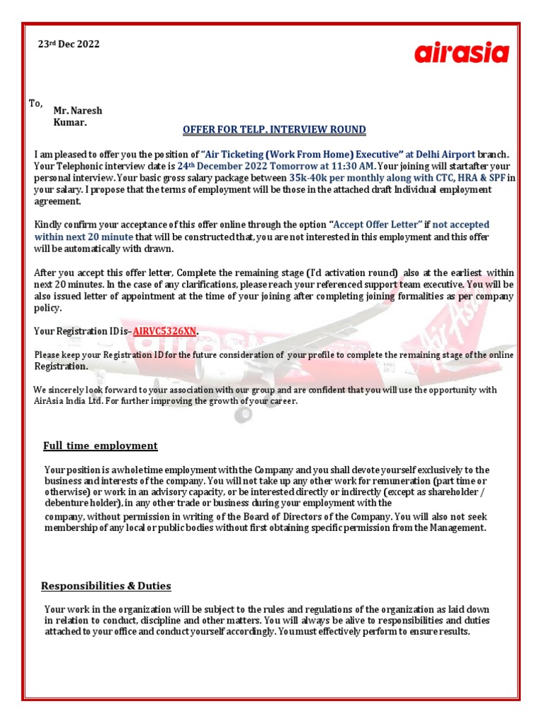 Naresh Kumar... Offer Letter | PDF | Business | Justice