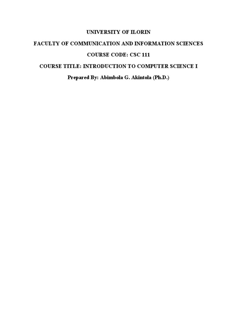 CSC 111 - Introduction To Computer Science - Corrected Version ... CSC 111 - Introduction To Computer Science - Corrected Version ...