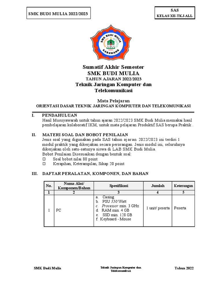 Soal Sas TJKT Kelas X-TKJ-2 | PDF