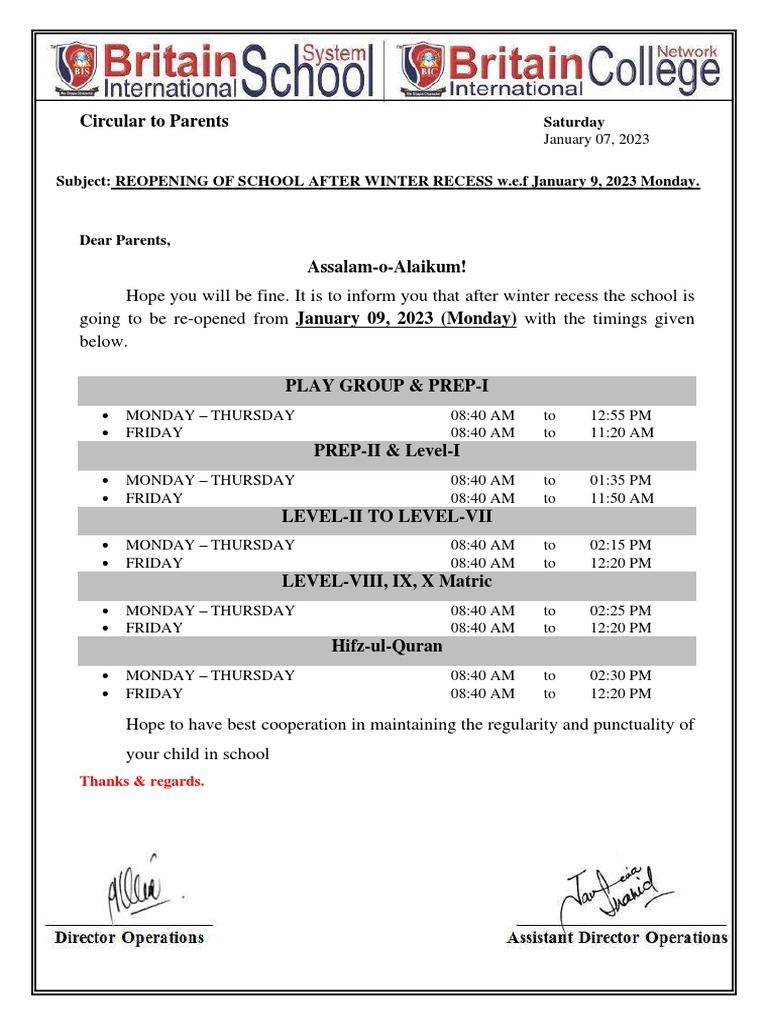 Circular Reopening of School (2022-23) | PDF