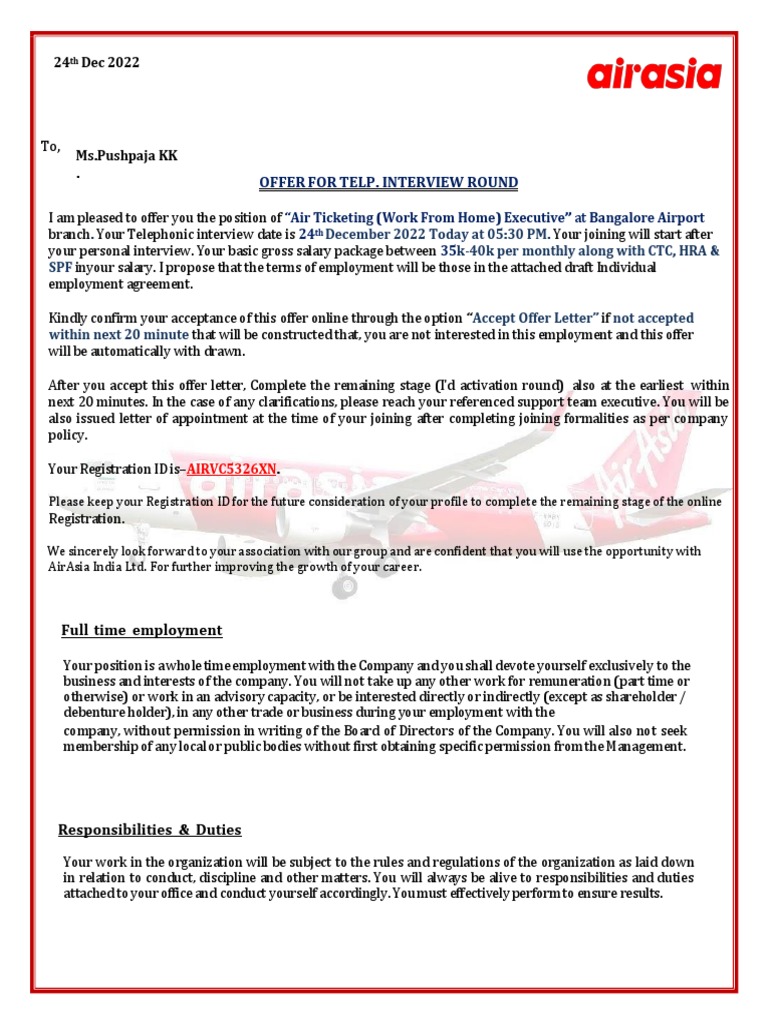 ..Offer Letter | PDF | Business | Justice