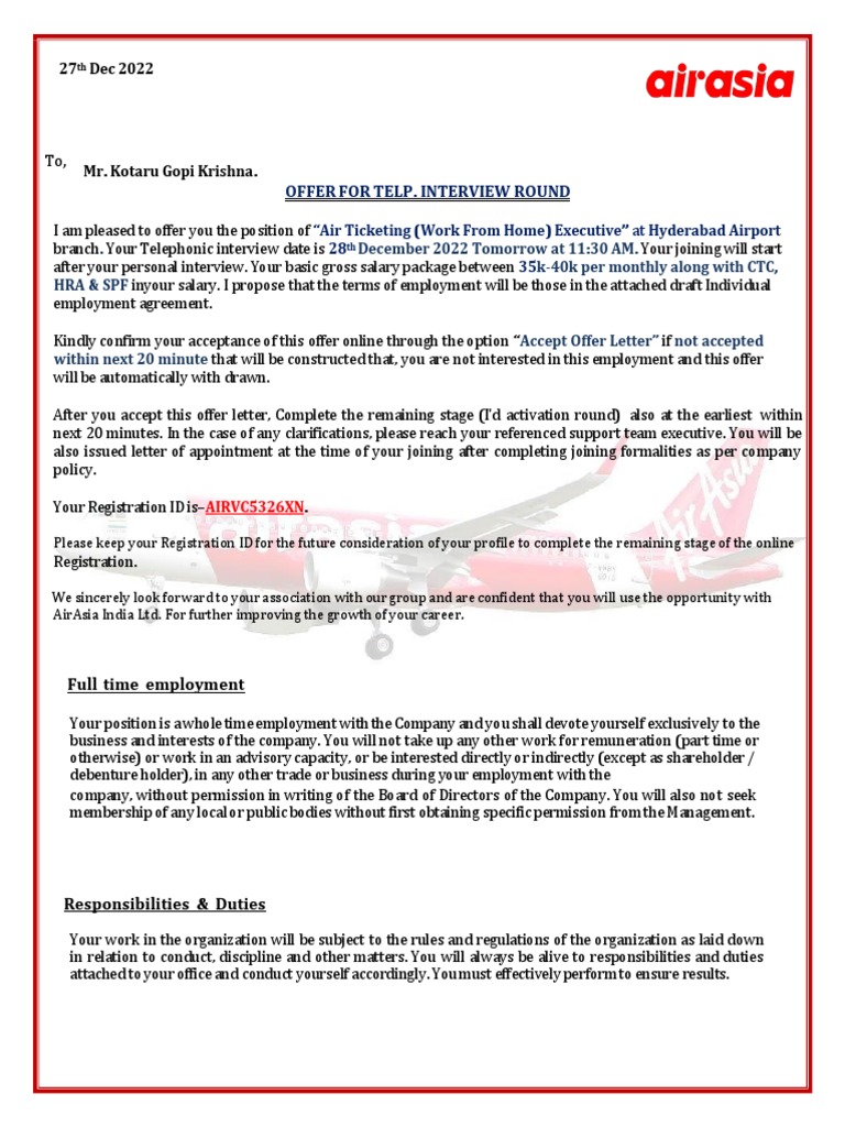 .Offer Letter | PDF | Business | Economies