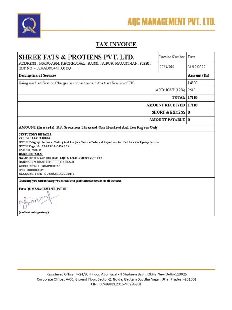 Tax Invoice Certification Charges | PDF