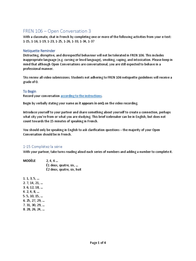 FREN 106 - Open Conversation 3 | PDF