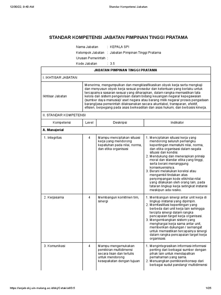 Kompetensi Kepala SPI UIN Malang | PDF