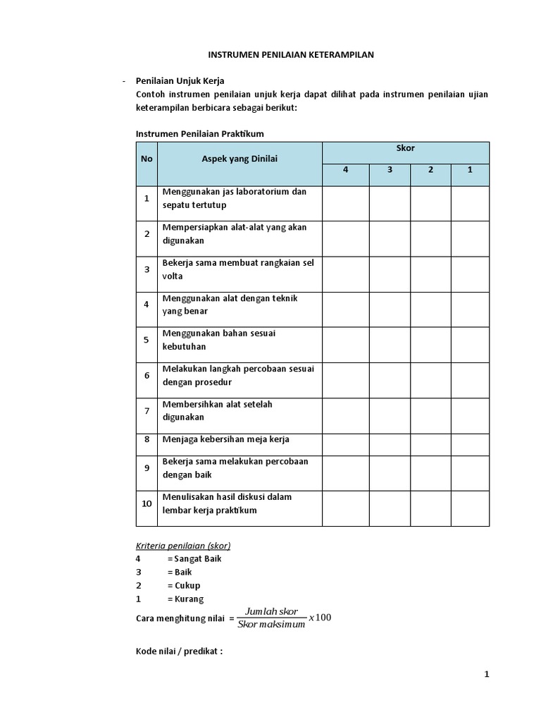 Instrumen Penilaian Keterampilan 3.4 | PDF