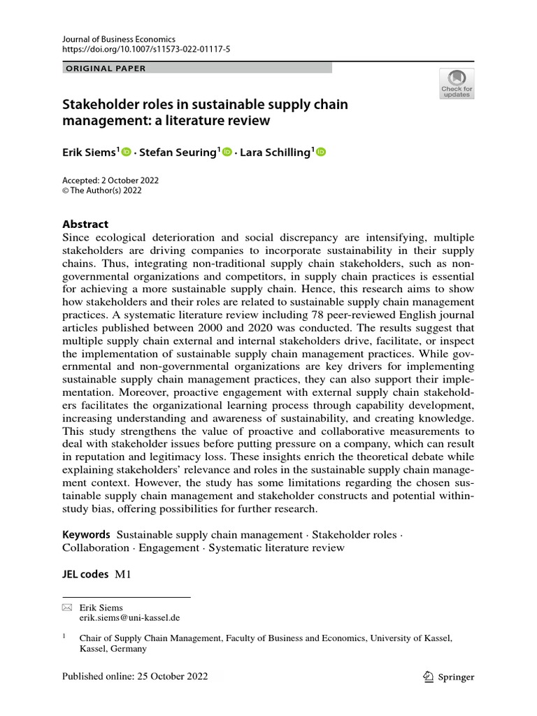 Stakeholders Role In Supply Chain Pdf Supply Chain Management