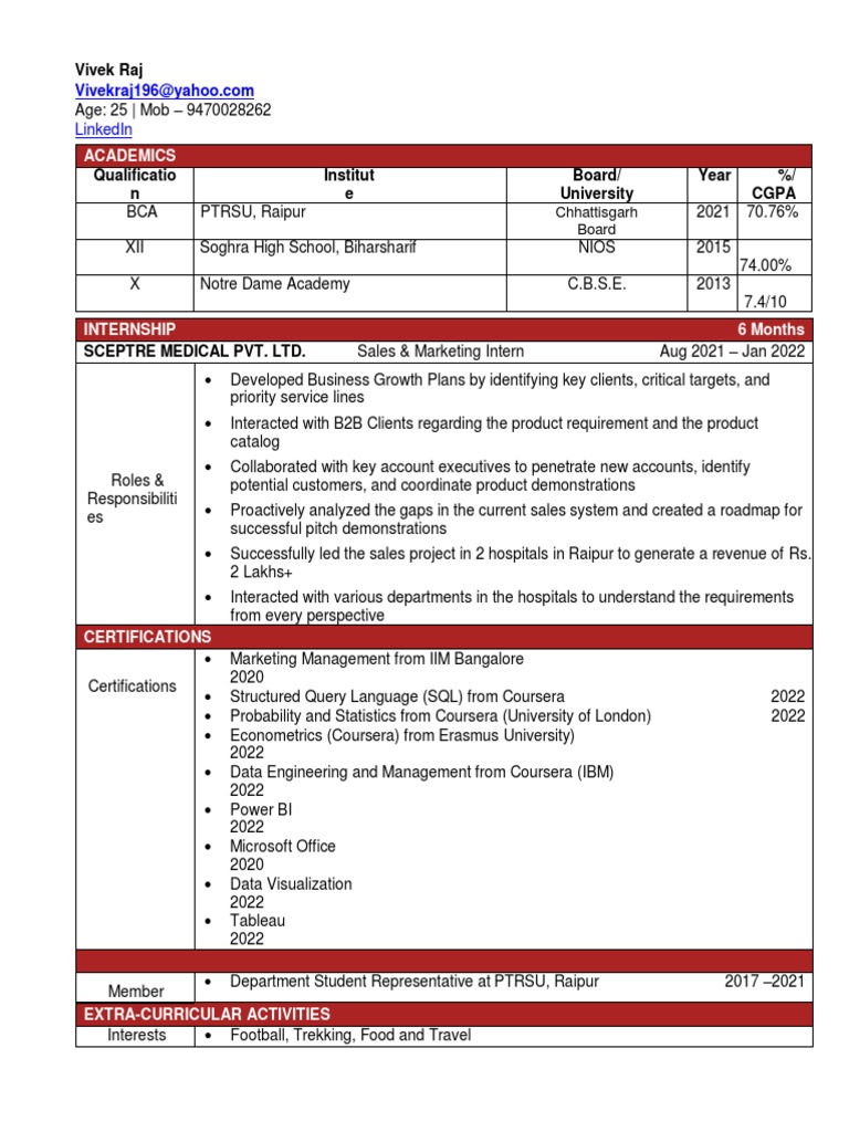 Resume - Vivek Raj | PDF | Computing | Business