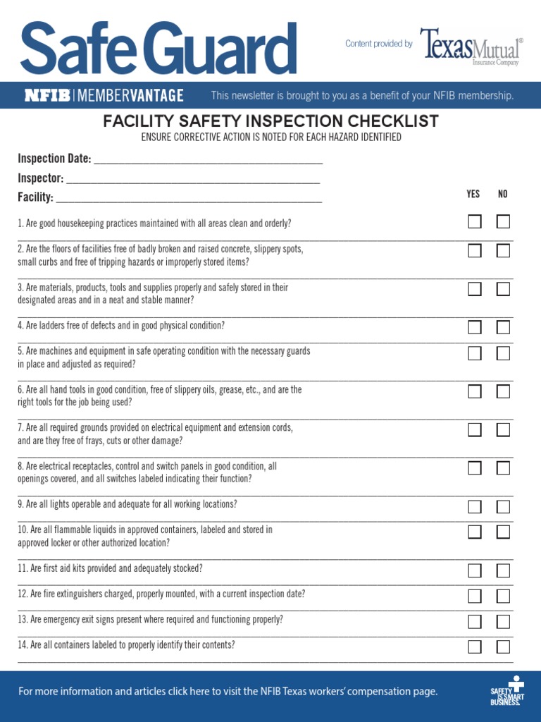 Facility Inspection Checklist | PDF | Personal Protective Equipment ...