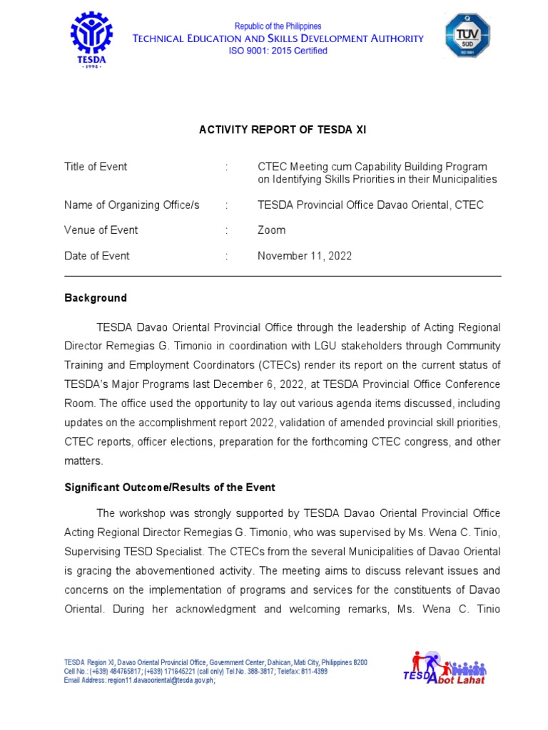 Activity Report CTEC Meeting | PDF