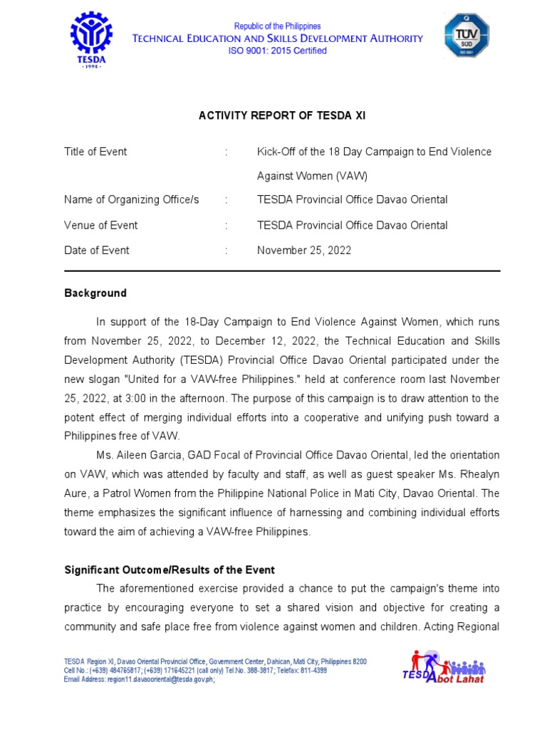 Activity Report VAW FREE | PDF | Aggression | Human Rights