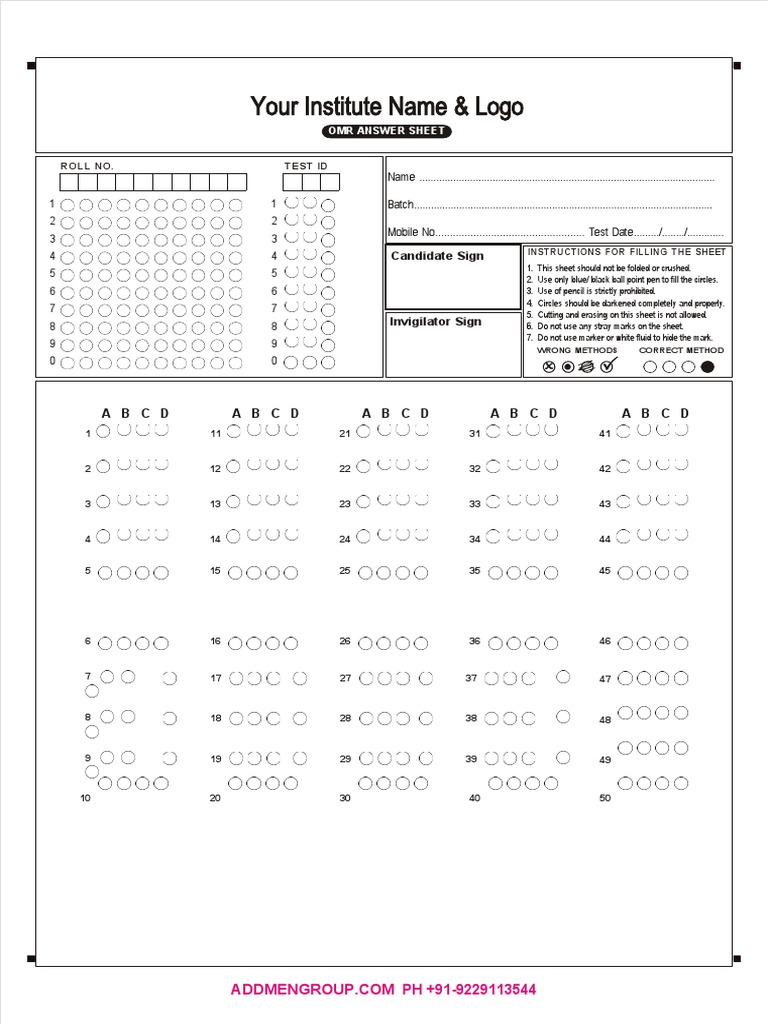 50 Questions OMR Sheet | PDF | Optical Character Recognition | Computing