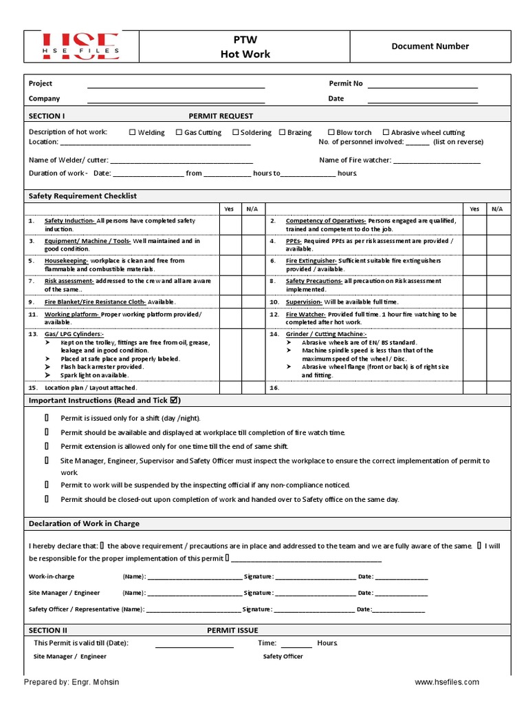 Permit for Hot Work: Ensuring Safety During Welding and Cutting ...