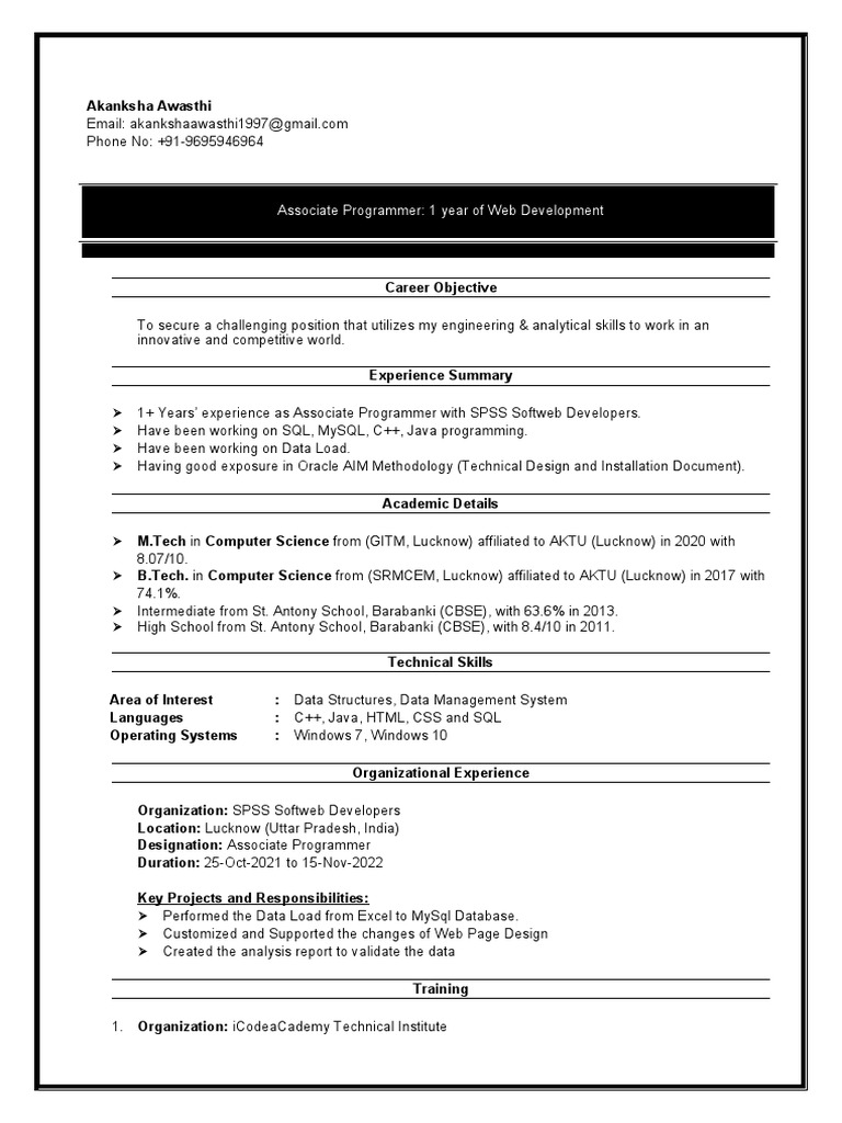 AkankshaAwasthi Resume | PDF | Java (Programming Language) | My Sql