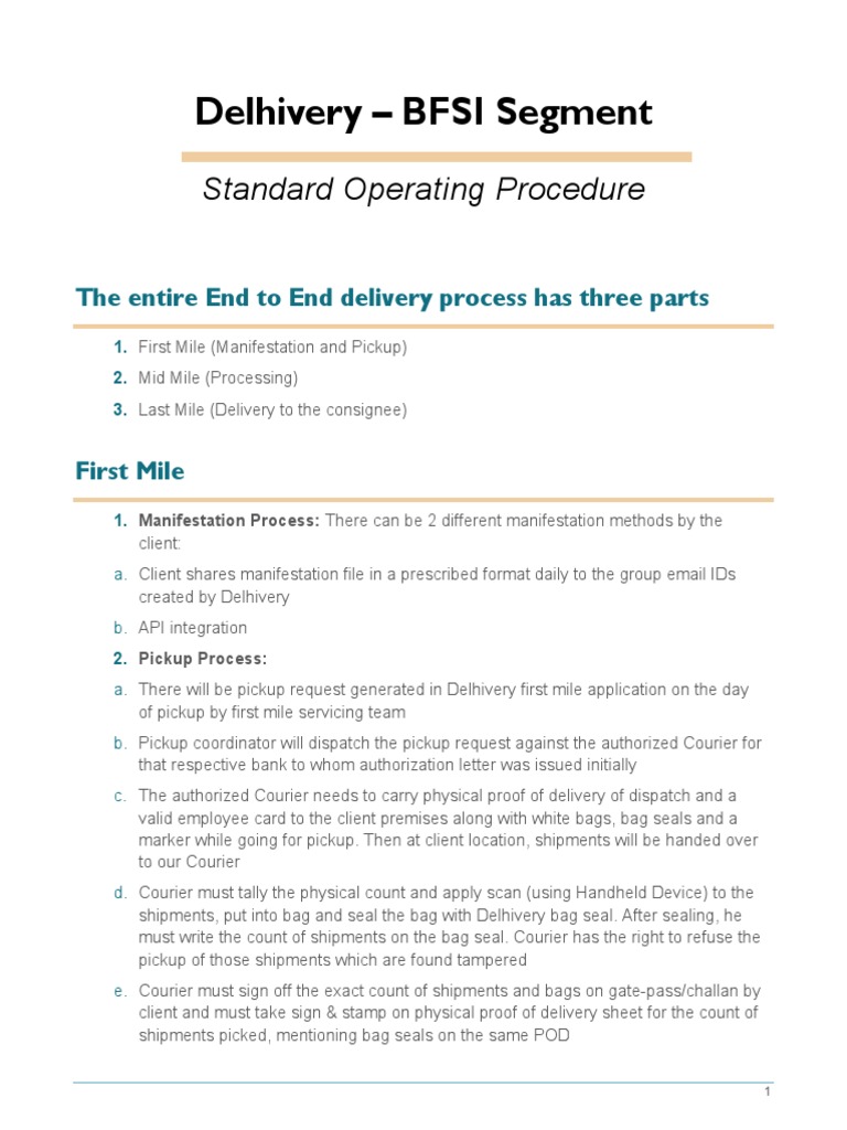 Bfsi Sop | PDF | Courier | Computing