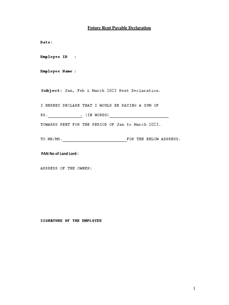 Jan Feb March Rent Declaration Format | PDF