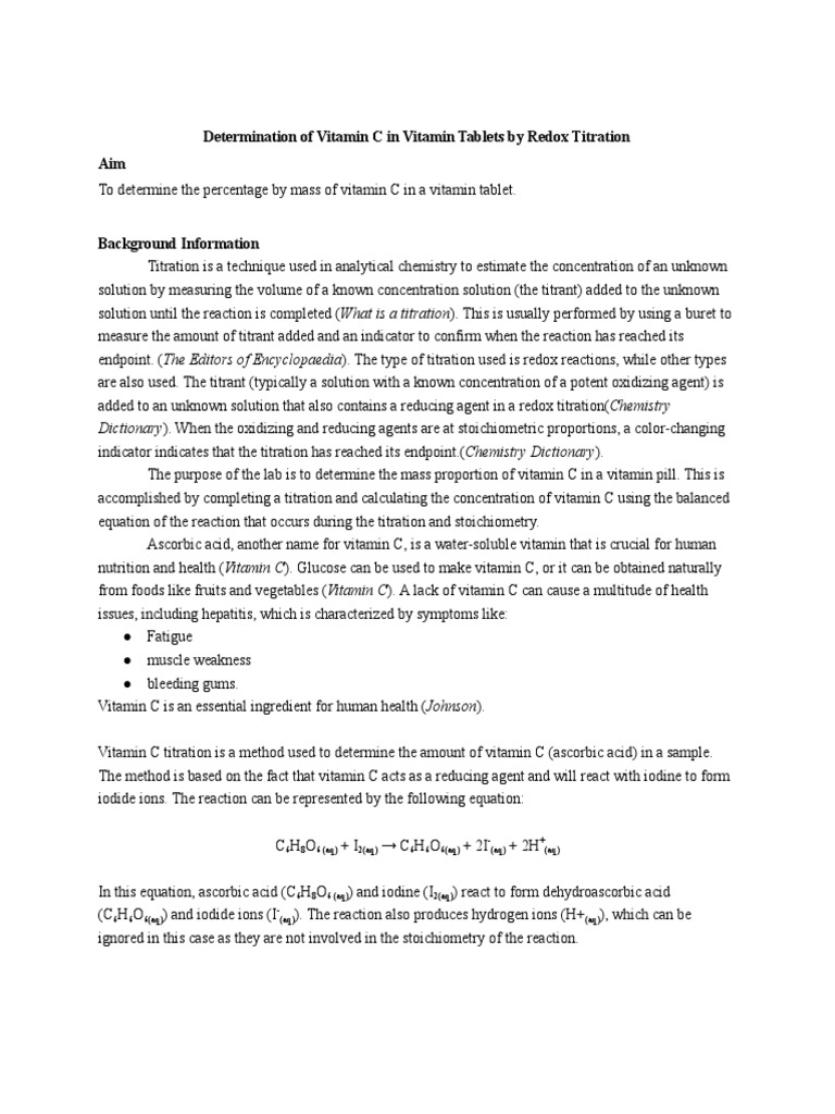 Vitamin C Lab SCRBD | PDF | Titration | Chemistry