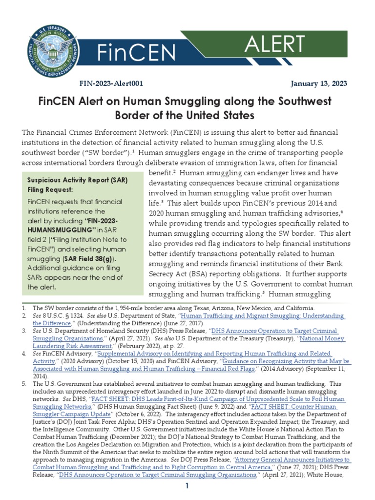 FinCEN Alert: SW Border Human Smuggling | PDF | People Smuggling | Illegal Drug Trade