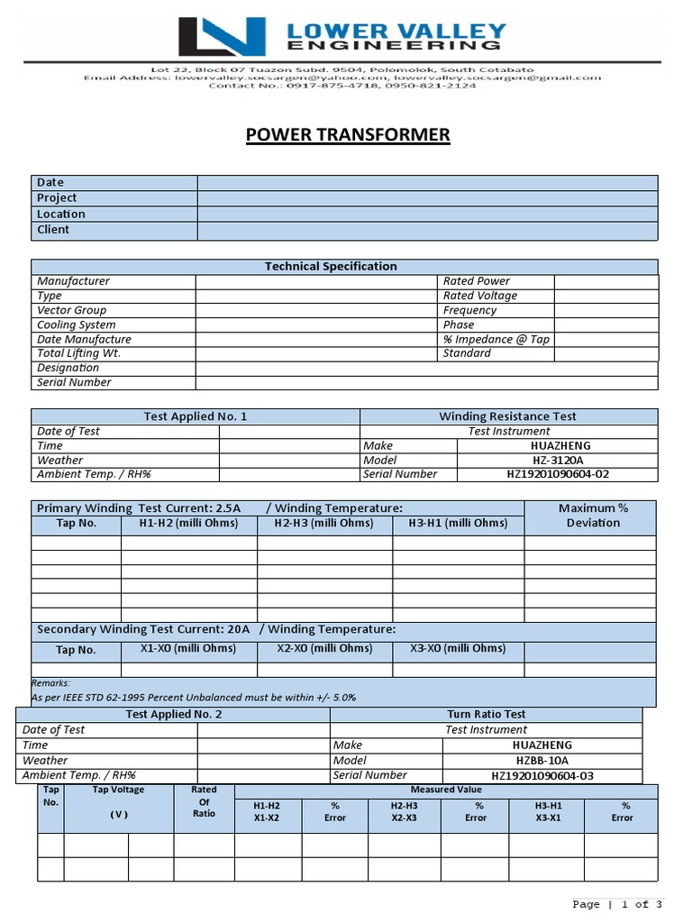 Transformer Test Form Pdf Transformer Insulator Electricity