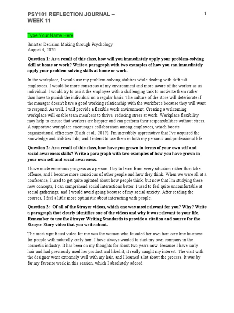 Psy101 Reflection Journal - Week 11: Saidi Et Al., 2019) | PDF | Motivation | Motivational