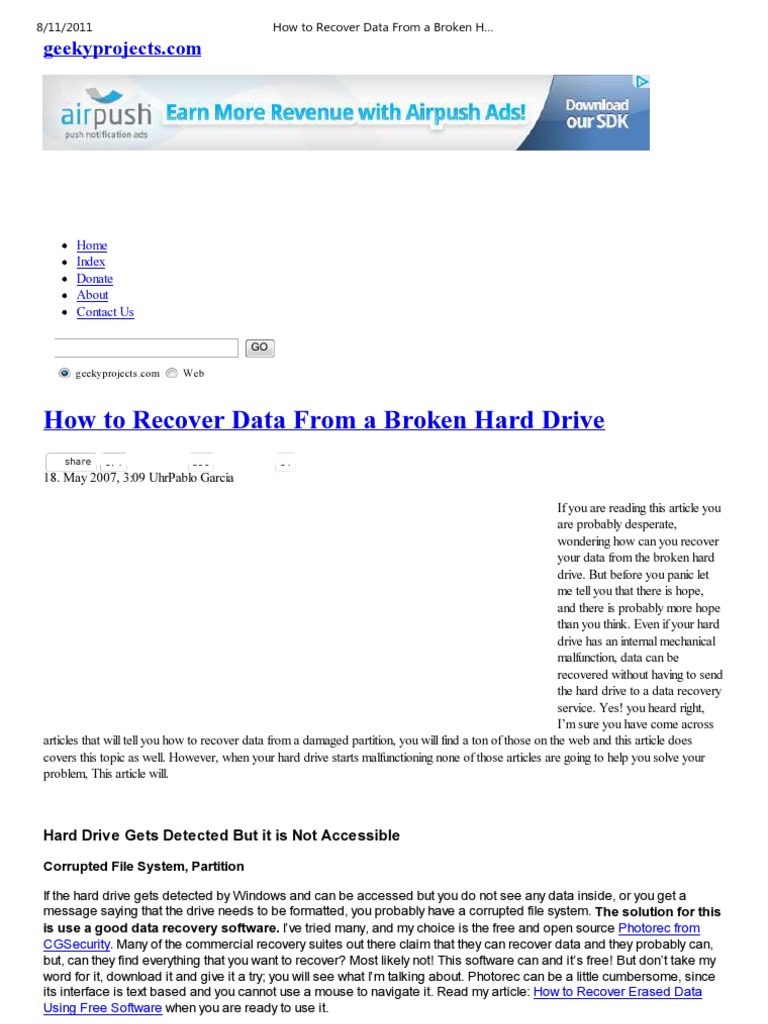 How To Recover Data From A Broken Hard Drive | PDF | Hard Disk Drive ...