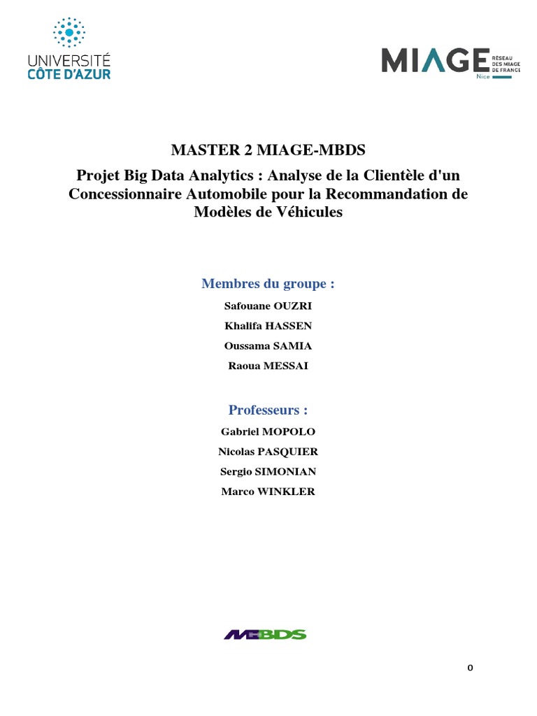 Master 2 Miage-Mbds Projet Big Data Analytics: Analyse de La Clientèle D'un Concessionnaire ...