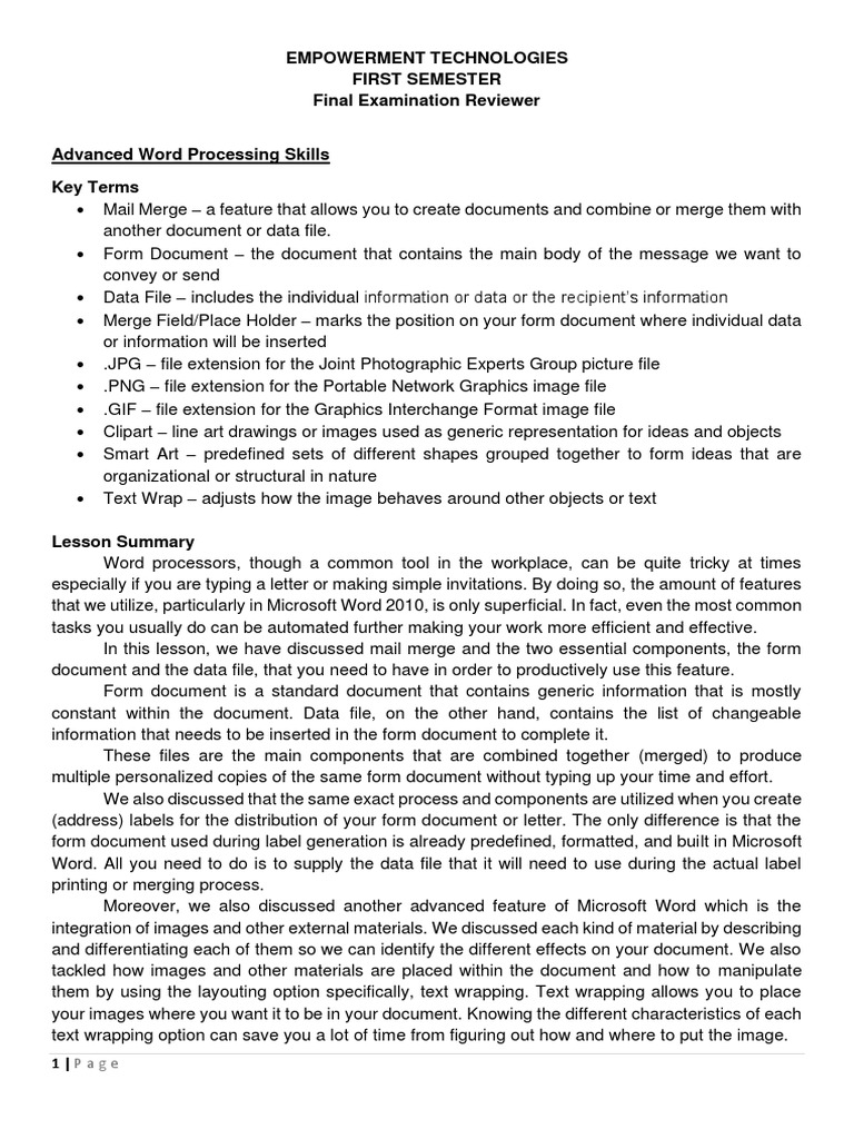 Empowerment Technologies Reviewer | PDF | Infographics | Hyperlink