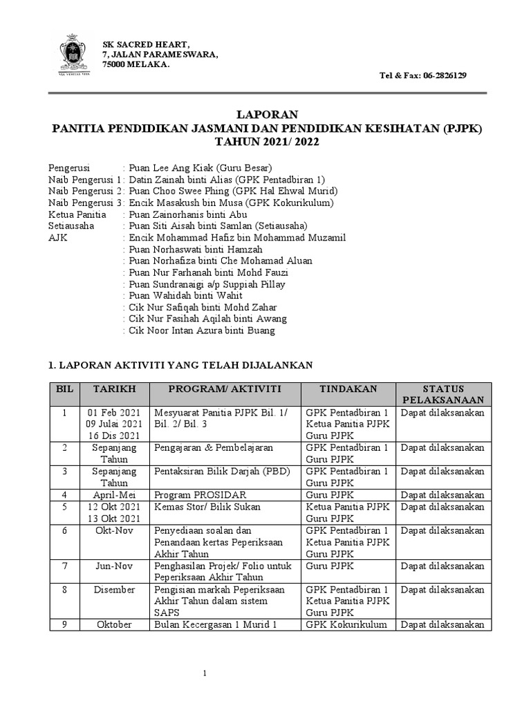 Laporan Panitia PJPK Tahun 2021-2022 (Done) | PDF