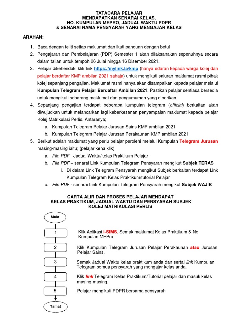 2 Klik Panduan Pelajar KMP Ambilan 2021 Mendapatkan Kelas Praktikum | PDF