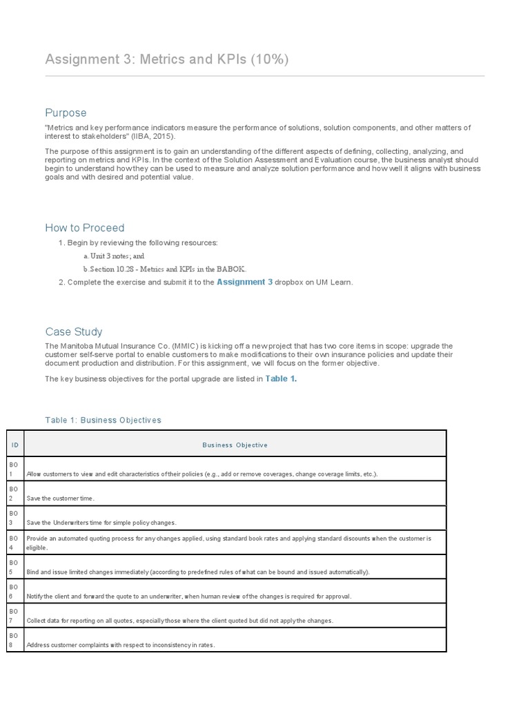 Assignment 3: Metrics and Kpis (10%) : Purpose | PDF | Performance Indicator | Underwriting